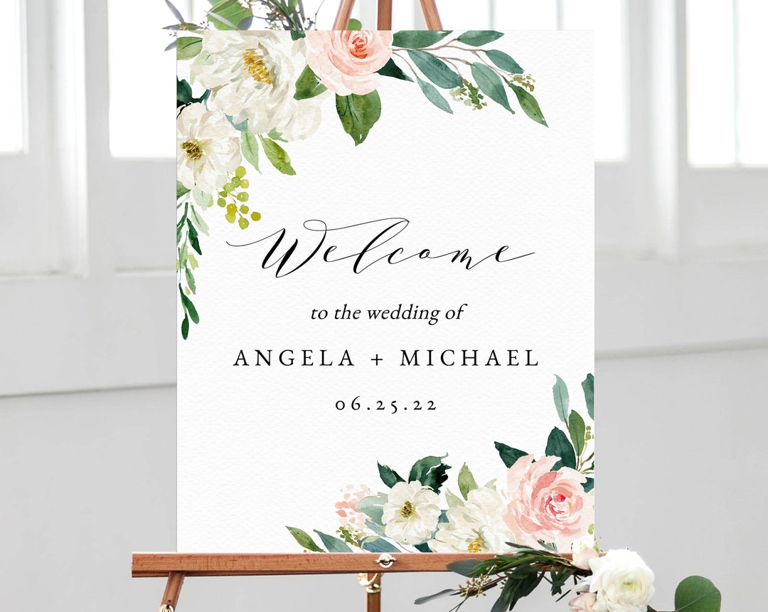 Blush Floral Wedding Welcome Sign Template, Welcome to the Wedding ...
