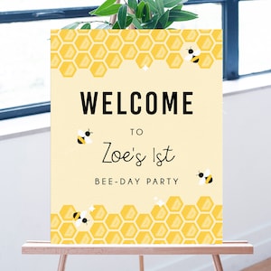 Bee-day Welcome Sign Template, Printable Bee Day Themed Party Welcome ...