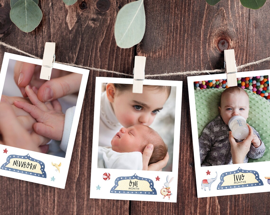 First Year Photos Banner Template Printable Circus Monthly - Etsy