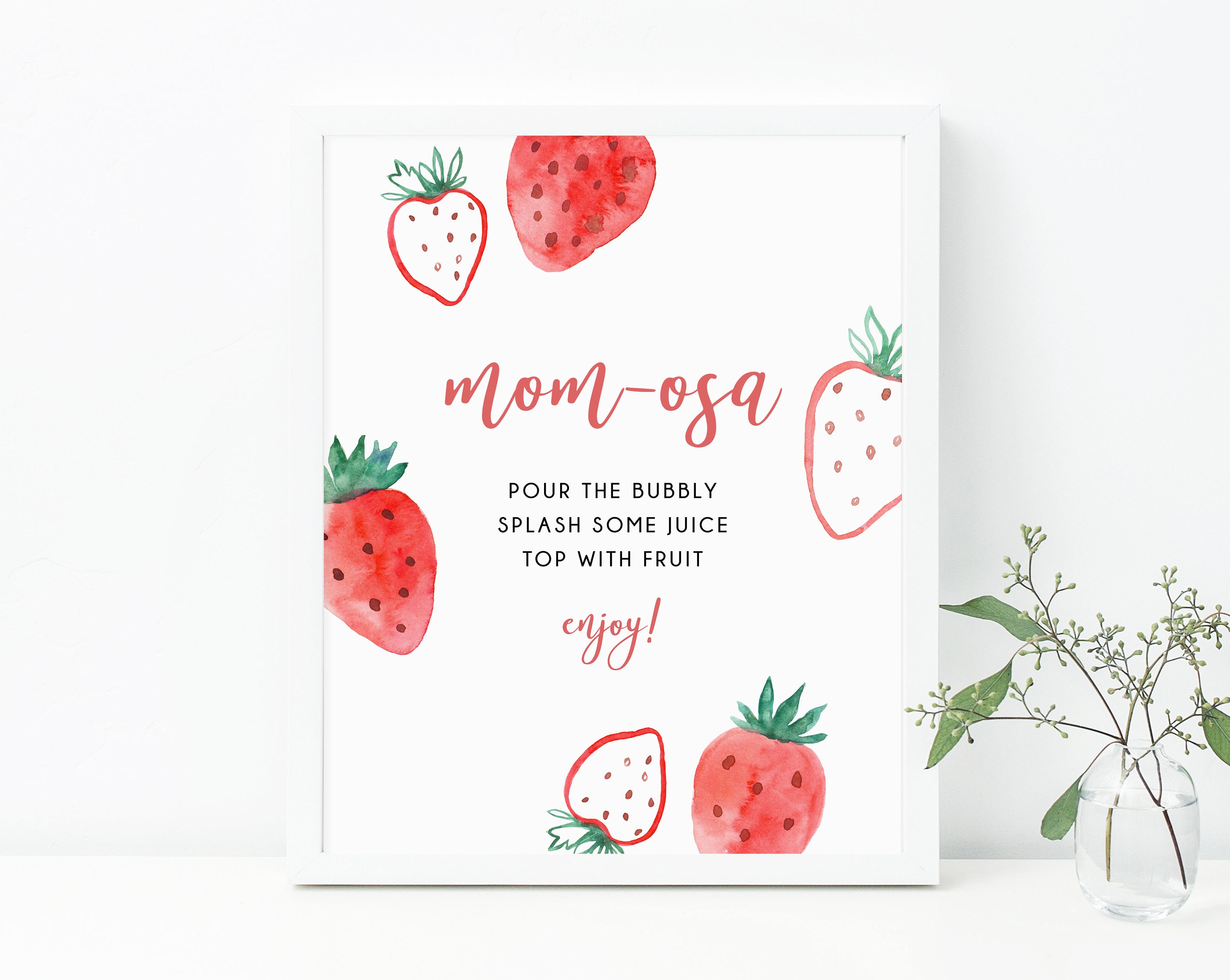 Berry Sweet Mom-osa Sign Strawberry Themed Mimosa Bar Sign | Etsy