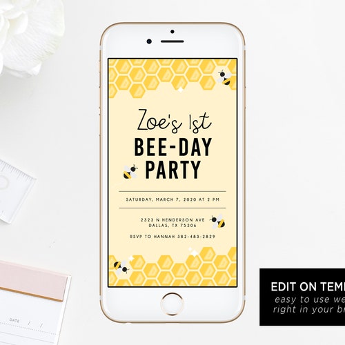 Bee Day Invite Template Bumble Bee Birthday Invitation - Etsy