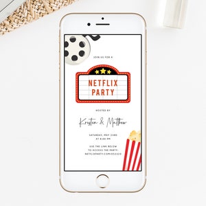 Virtual Movie Night Phone Invitation Template, Virtual Movie Party ...