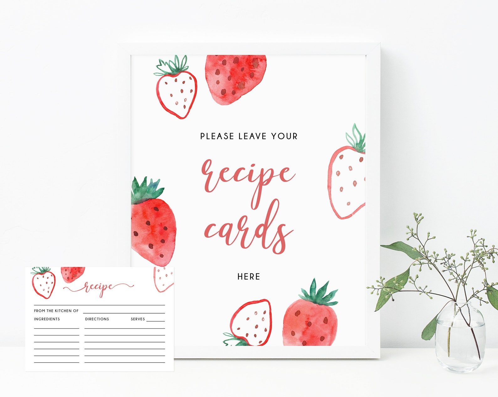 Berry Recipe Cards Template Printable Strawberry Themed - Etsy