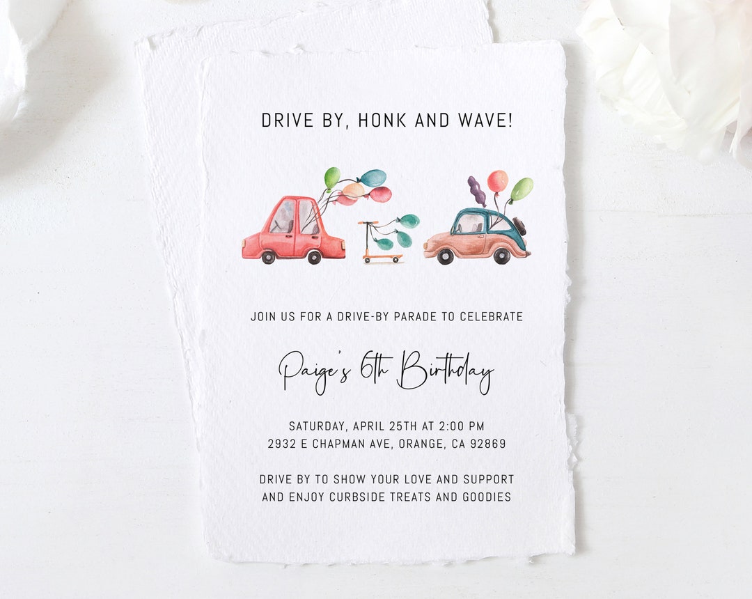 Drive by Birthday Parade Invitation, Printable Drive by Celebration ...