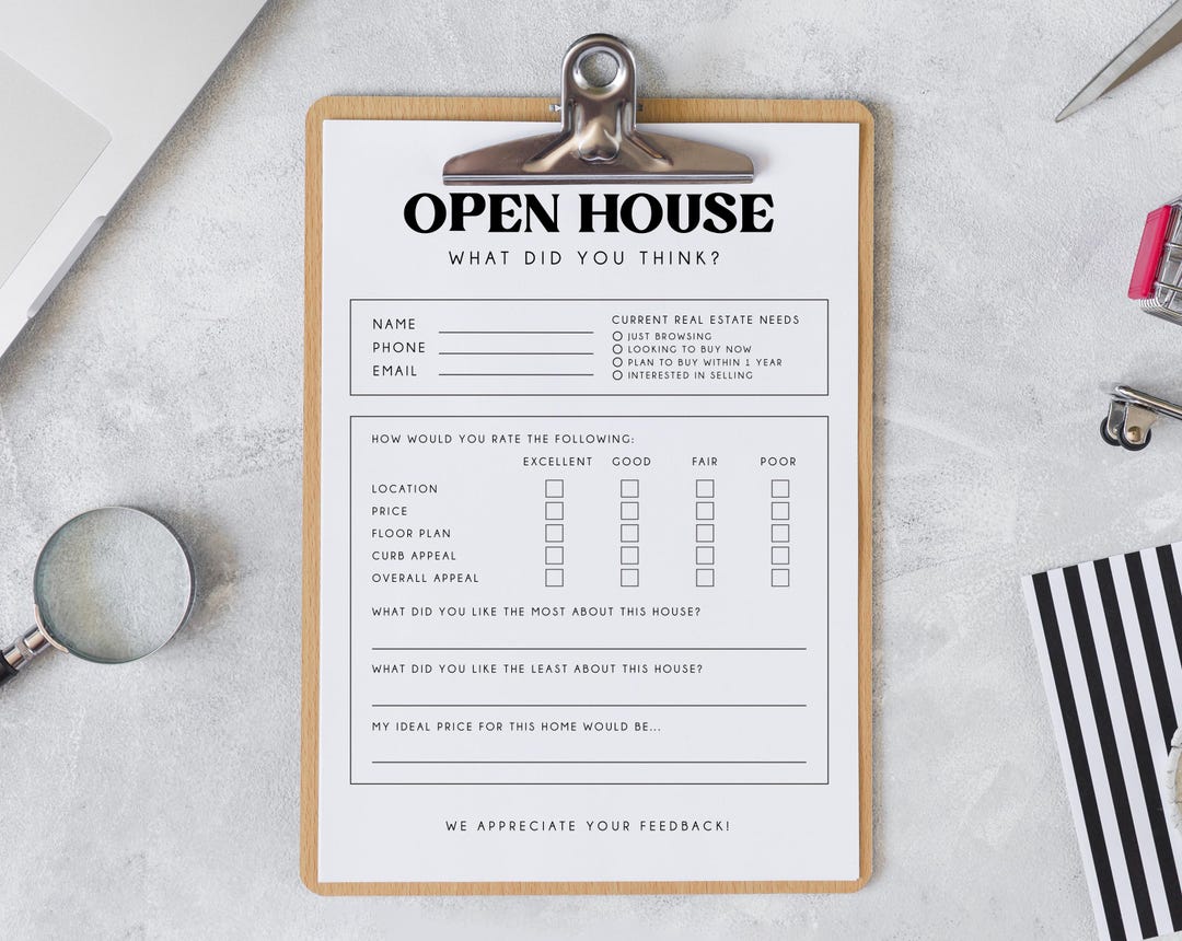 Open House Sign in Sheet, Open House Feedback Printable, Instant ...
