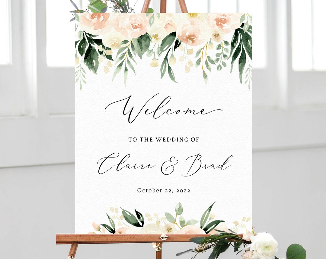 Peach Floral Wedding Welcome Sign Template, Welcome to the Wedding ...