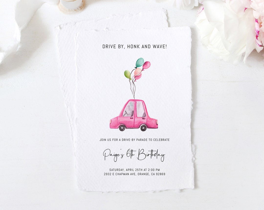 Drive by Birthday Parade Invitation, Printable Drive by Celebration ...