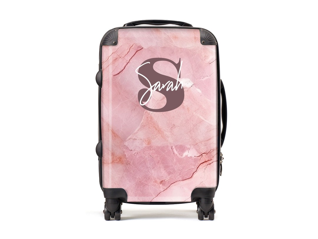Personalized Pink Marble Initial Luggage | Carry on Luggage | Marble ...