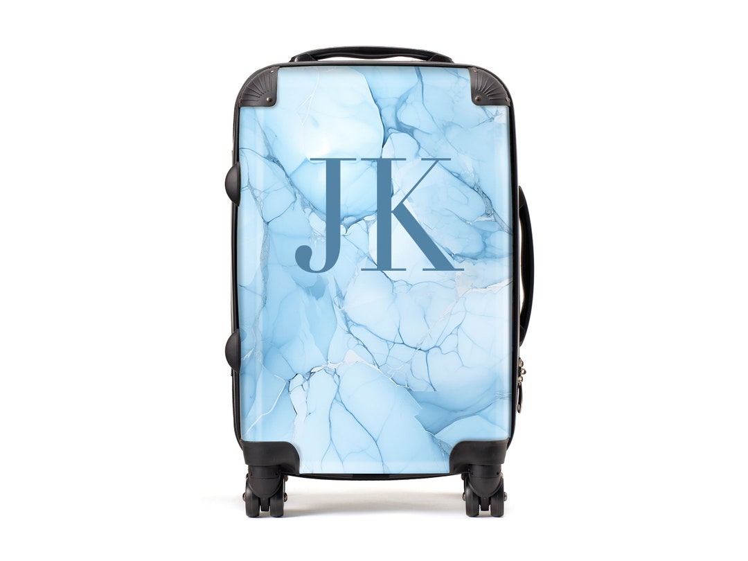 Personalized Light Blue Marble Initial Luggage | Carry on Luggage ...