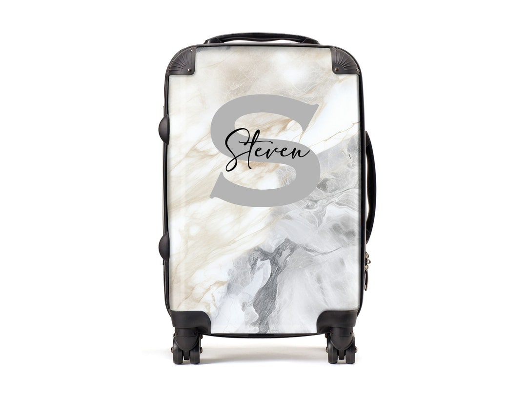 Personalized Silver and Gold Marble Name Luggage | Carry on Luggage ...