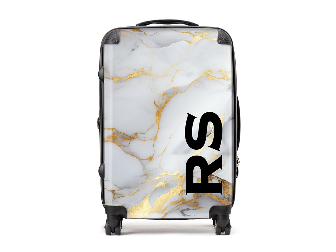 Personalized White and Gold Marble Initial Luggage Carry on Luggage ...