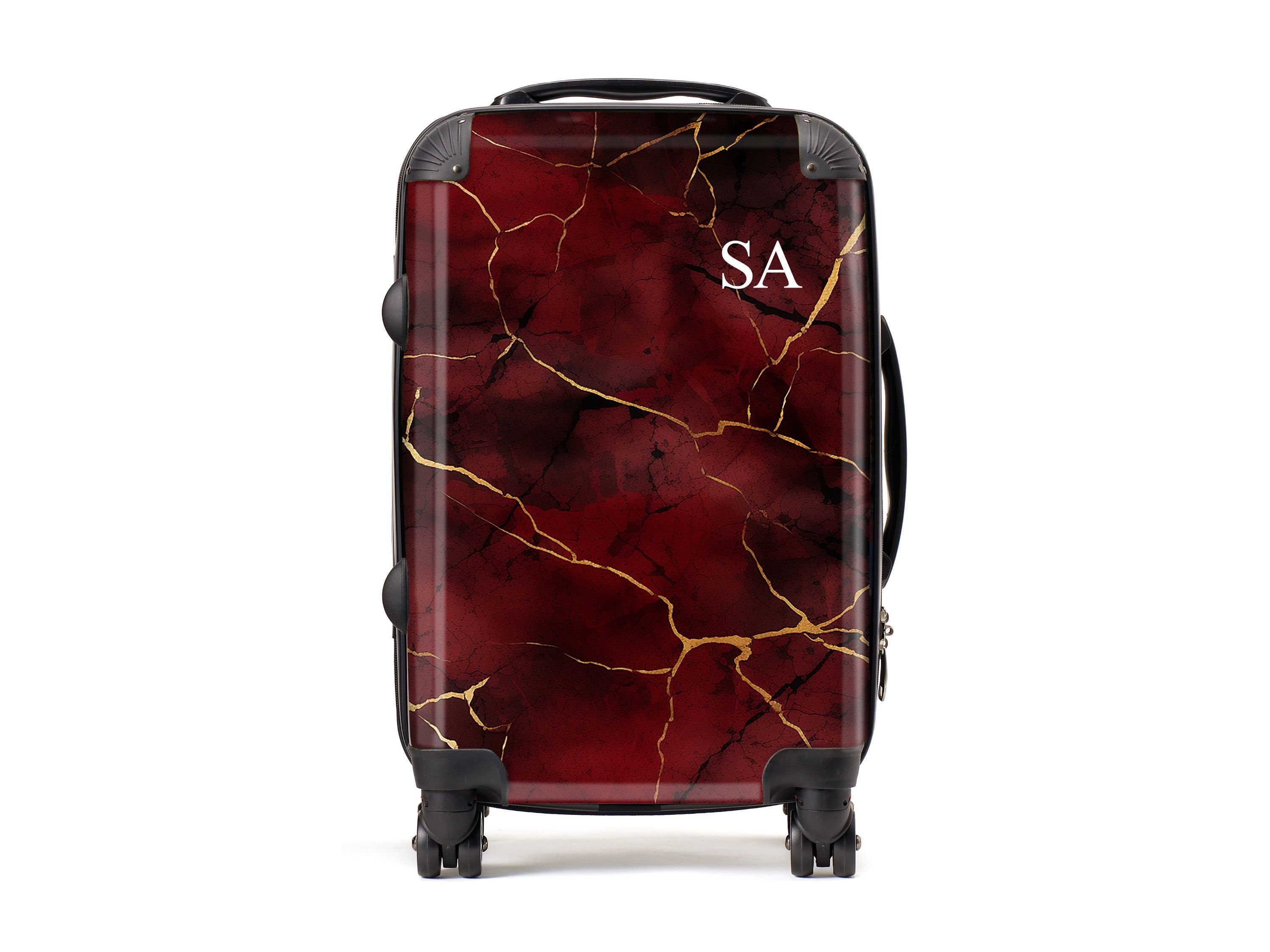 Personalized Red and Gold Marble Initial Luggage Carry on Luggage ...
