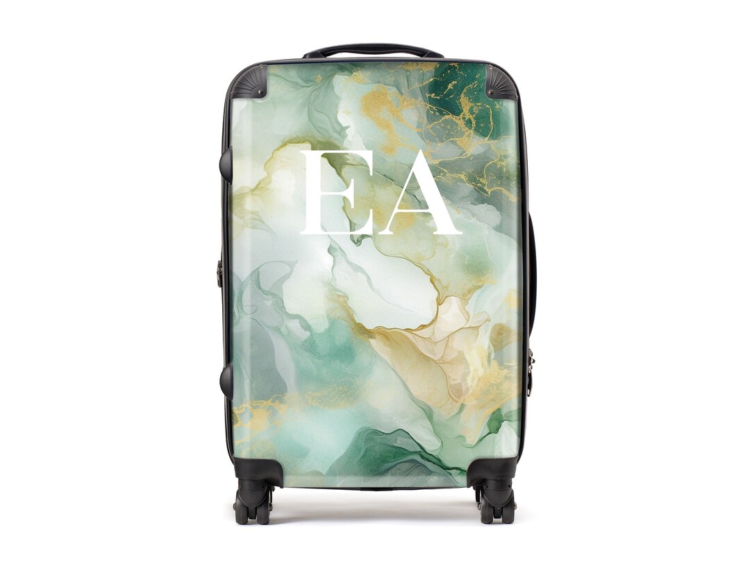 Personalized Green Pastel Marble Initial Luggage | Carry on Luggage ...