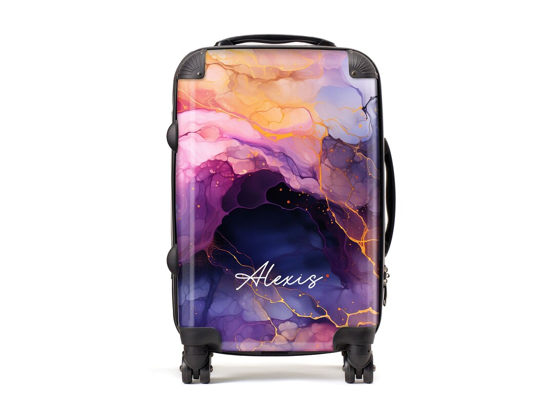 Personalized Purple and Pink Marble Luggage Carry on Luggage Marble ...