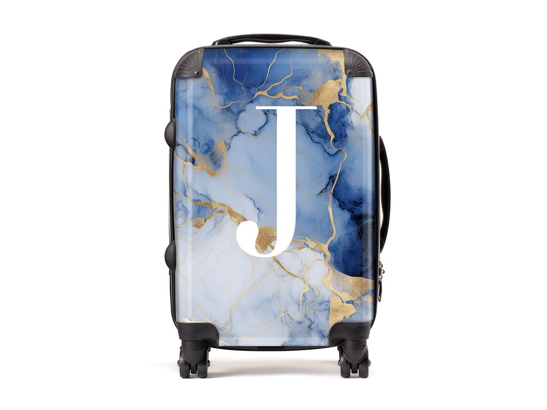 Personalized Blue and Gold Marble Initial Luggage | Carry on Luggage ...