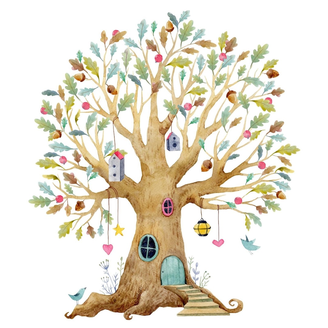 241 Wall Stickers Colorful Tree Oak Elf House - in 2 Sizes - Cute ...