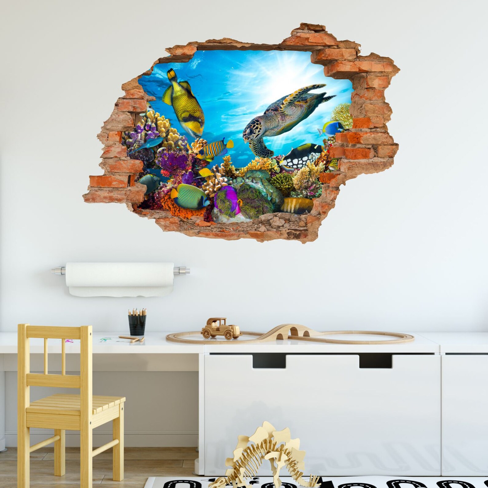 035 Wandtattoo - Loch in der Wand - Unterwasserwelt Korallem Riff ...