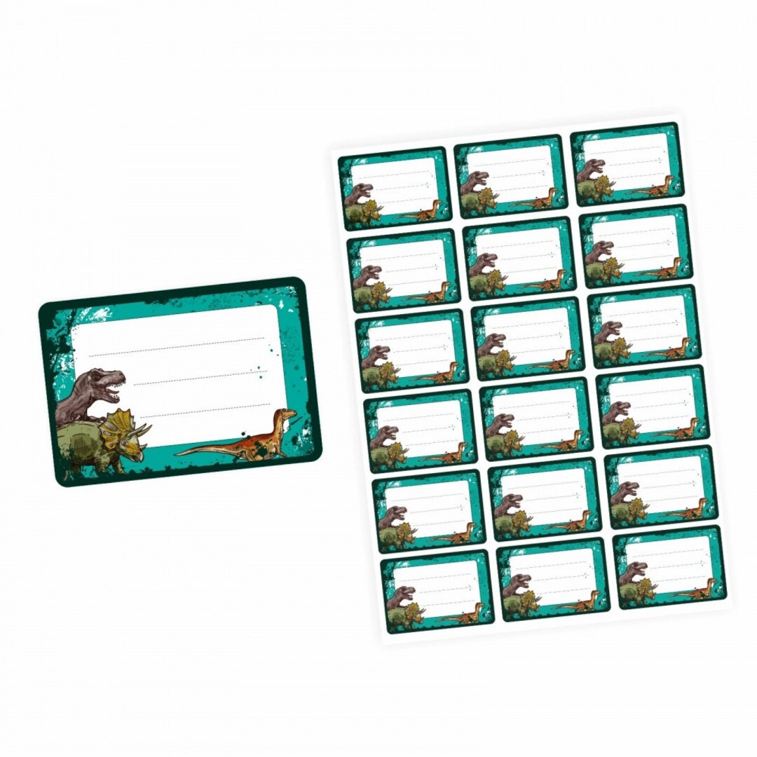 72 Blank Labels Dinosaur T-rex Green Black 64 X 45 Mm Name Labels Boy ...
