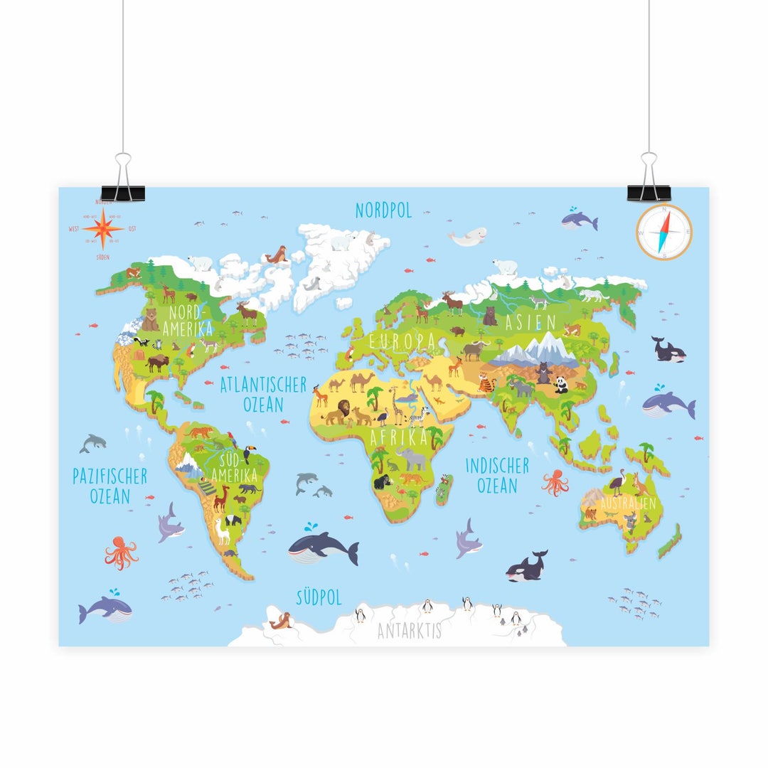 Children's 3D World Map Poster A1/ A2/ A3 Children's Room Wall ...