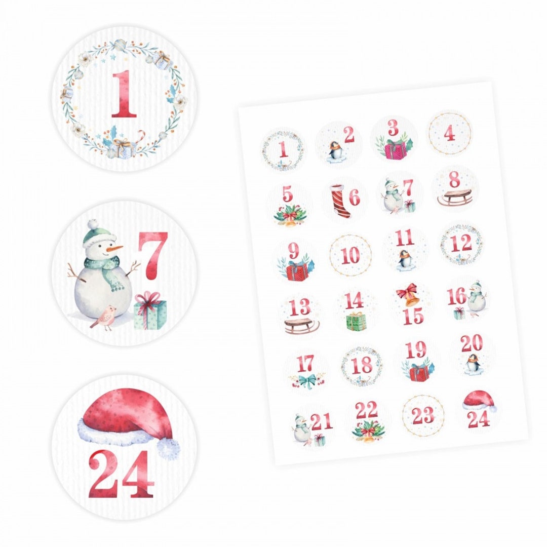 24 Advent Calendar Numbers Stickers Watercolor - Around 4 Cm Ø ...