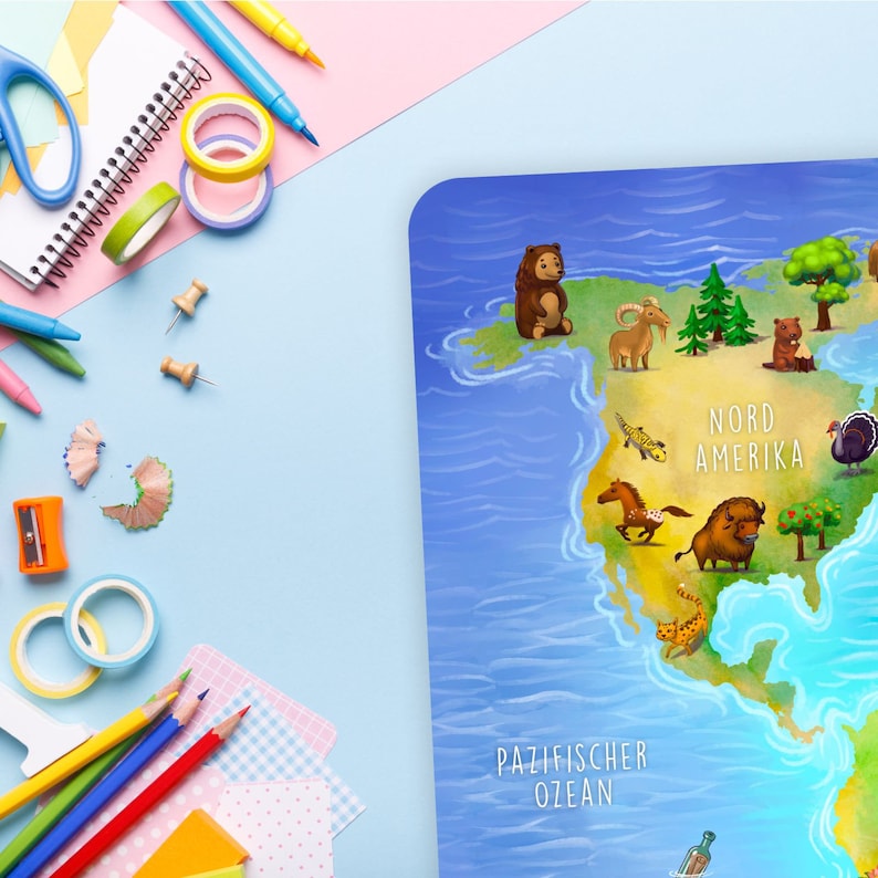 Stable XXL Vinyl Desk Pad World Map Craft Mat Children's | Etsy