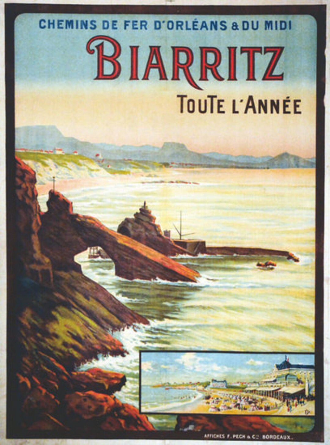 Vintage Biarritz France All Year Tourism Poster A3 Print - Etsy