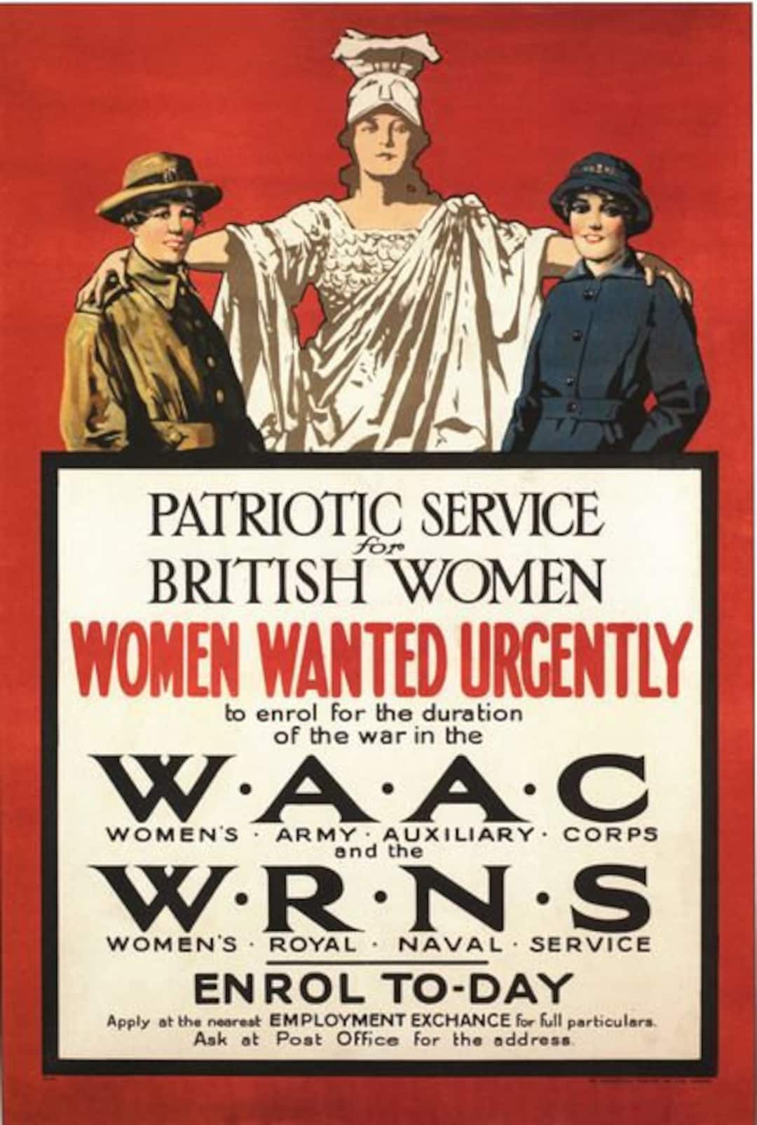 Vintage WW1 Womens Royal Navy Wrens and Army Recruitment Poster A3/A2 ...