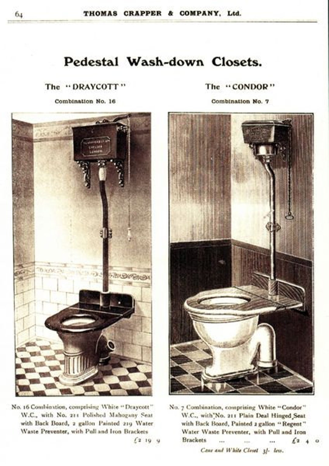 Vintage Thomas Crapper Wash Closets Advertisement Poster A3/A2/A1 Print ...