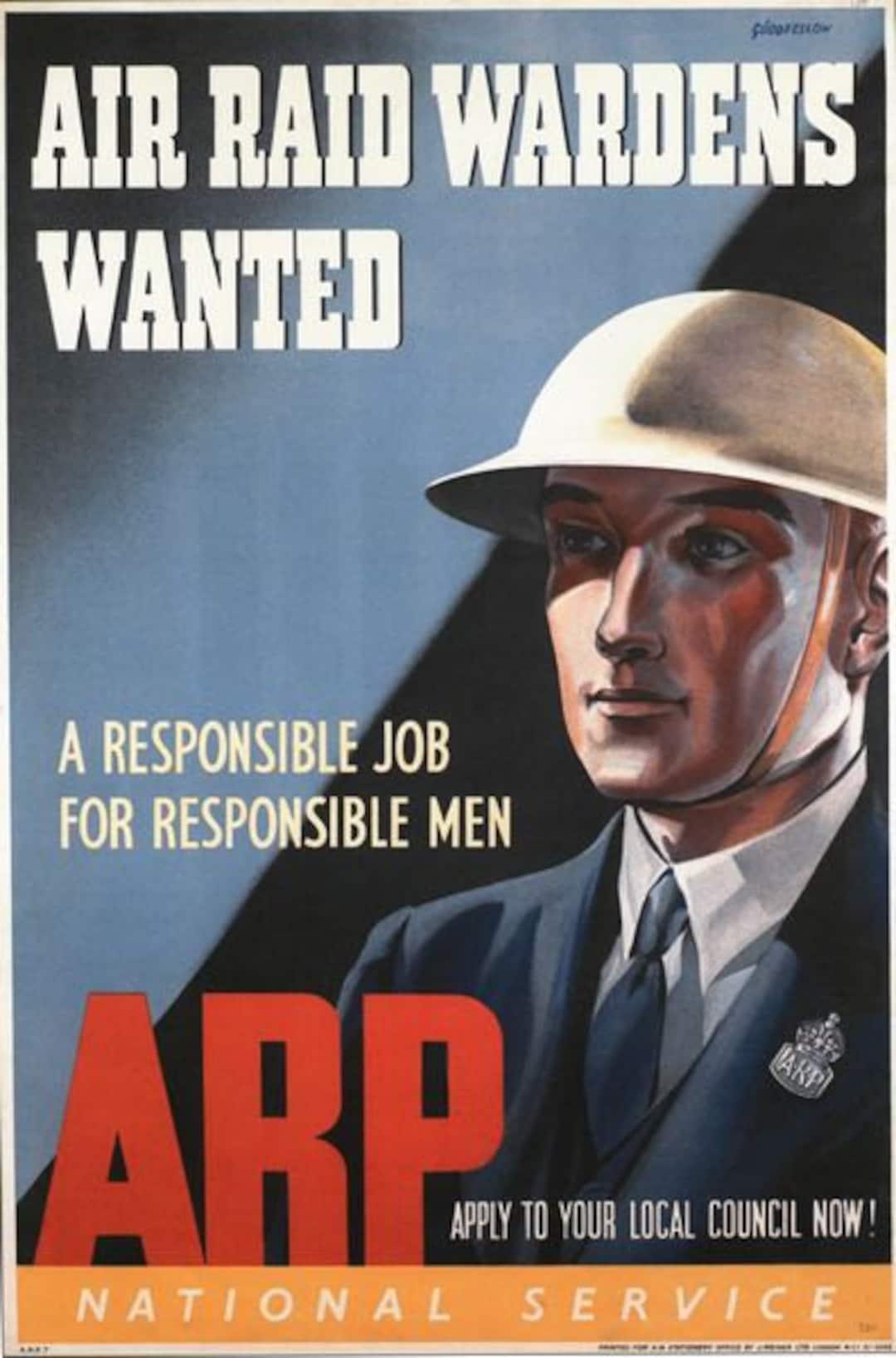 Vintage WW2 ARP Air Raid Warden Recruitment Poster A3/A2/A1 Print - Etsy UK
