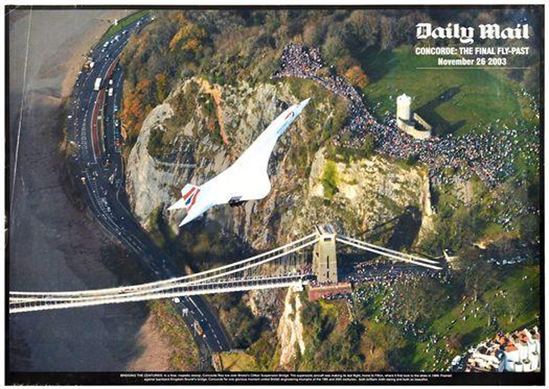 Vintage BA Concorde Final Flight Over Clifton Suspension Bridge Poster ...