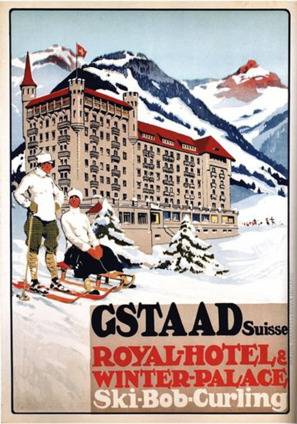 Vintage Gstaad Switzerland Winter Palace Hotel Tourism Poster A3/A2/A1 ...