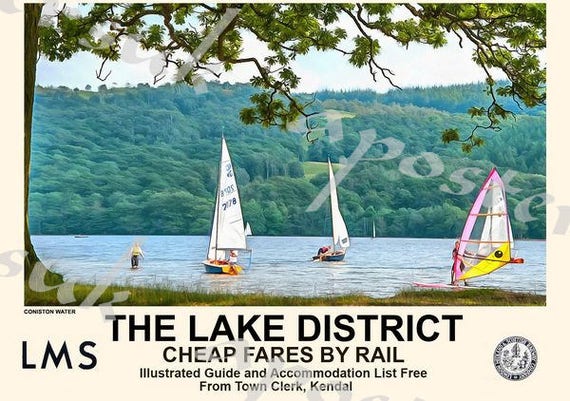 Vintage Style Railway Poster Lake District Coniston Water | Etsy