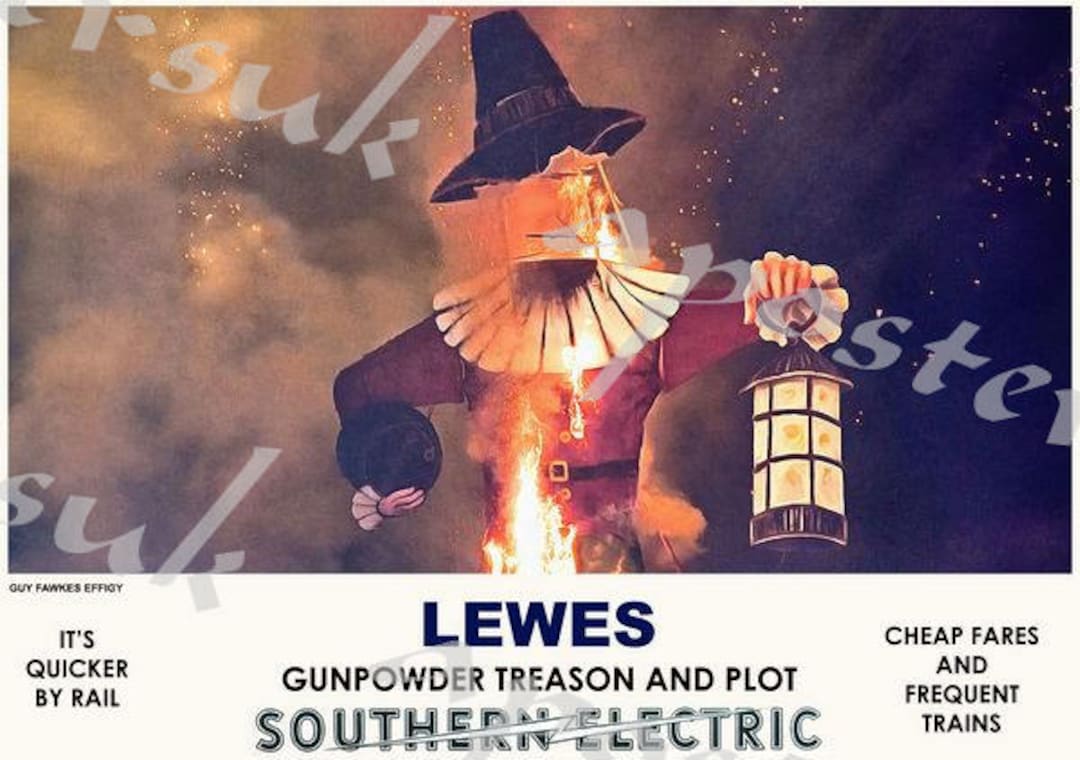 Vintage Style Railway Poster Lewes Bonfire Celebrations A3/A2 Print - Etsy