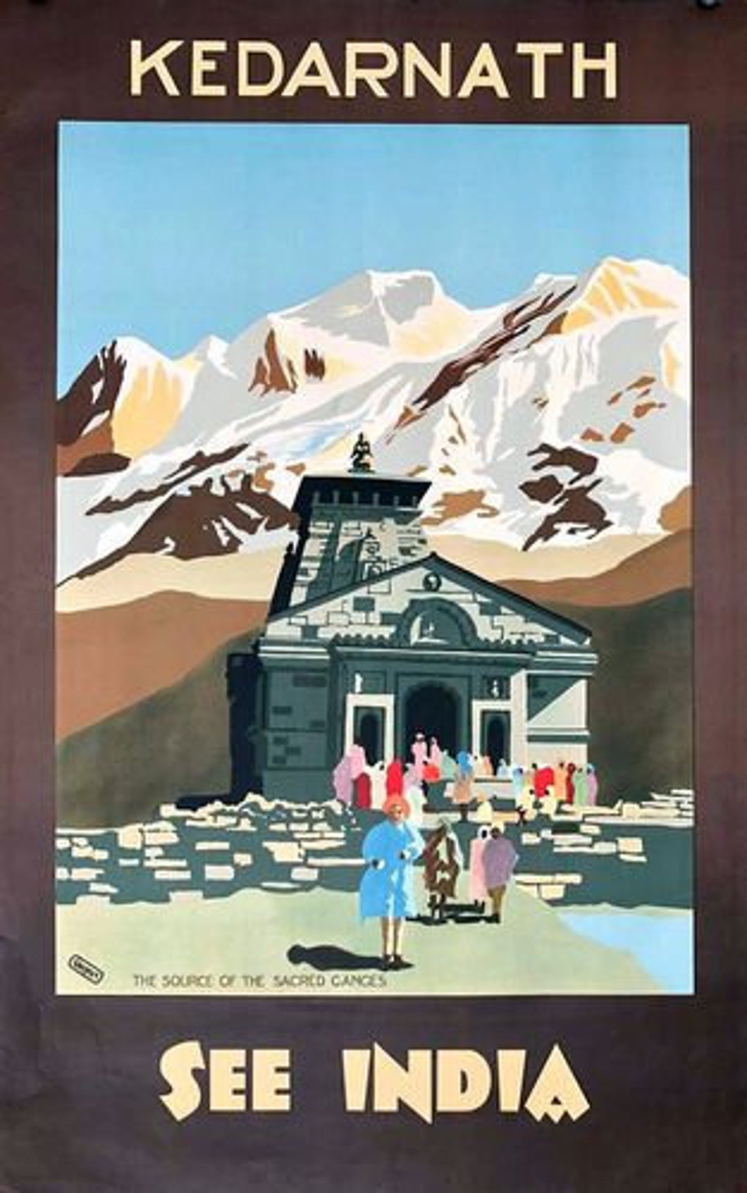 Vintage Kedarnath Source of the Ganges Indian Tourism Poster A3 Print ...