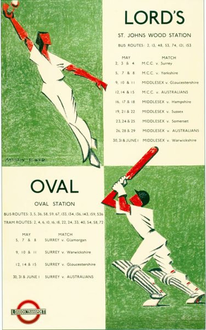 1930's Lords and Oval Cricket in London Promotional Poster A3/A2/A1 ...
