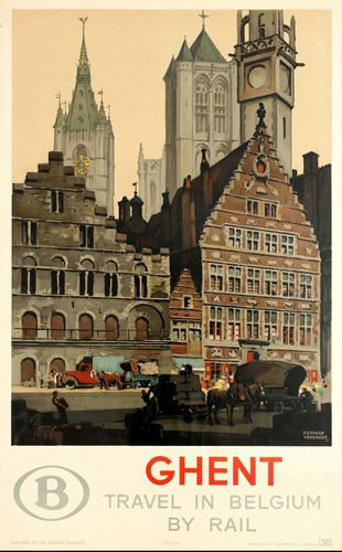 Vintage Belgian Railways Ghent Tourism Poster A3 Print | Etsy