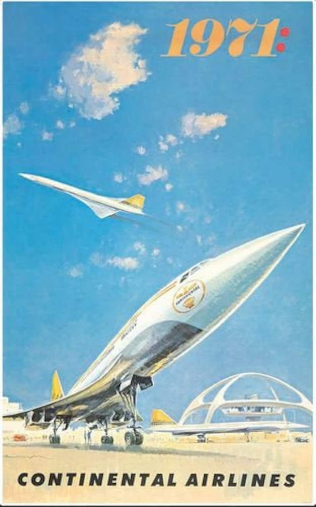 Vintage Continental Airlines Concorde Advertising Poster Print A3 - Etsy UK