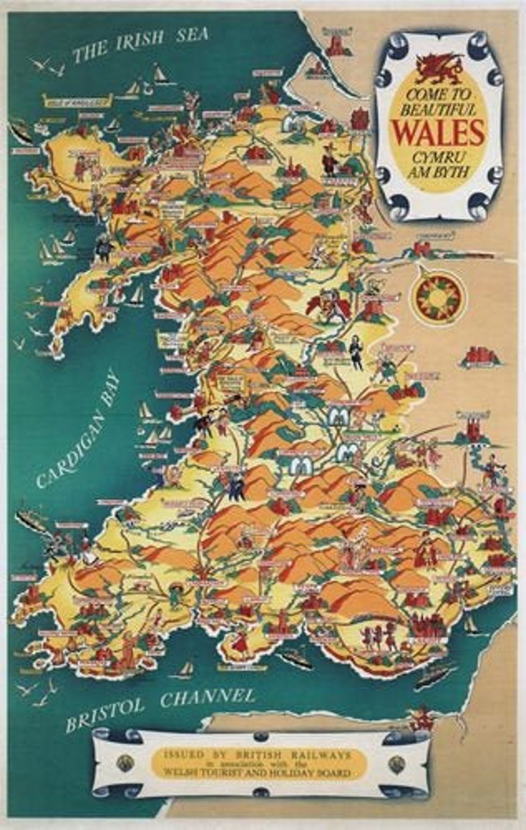 Vintage British Rail Beautiful Wales Map Railway Poster A3/A2/A1 Print ...