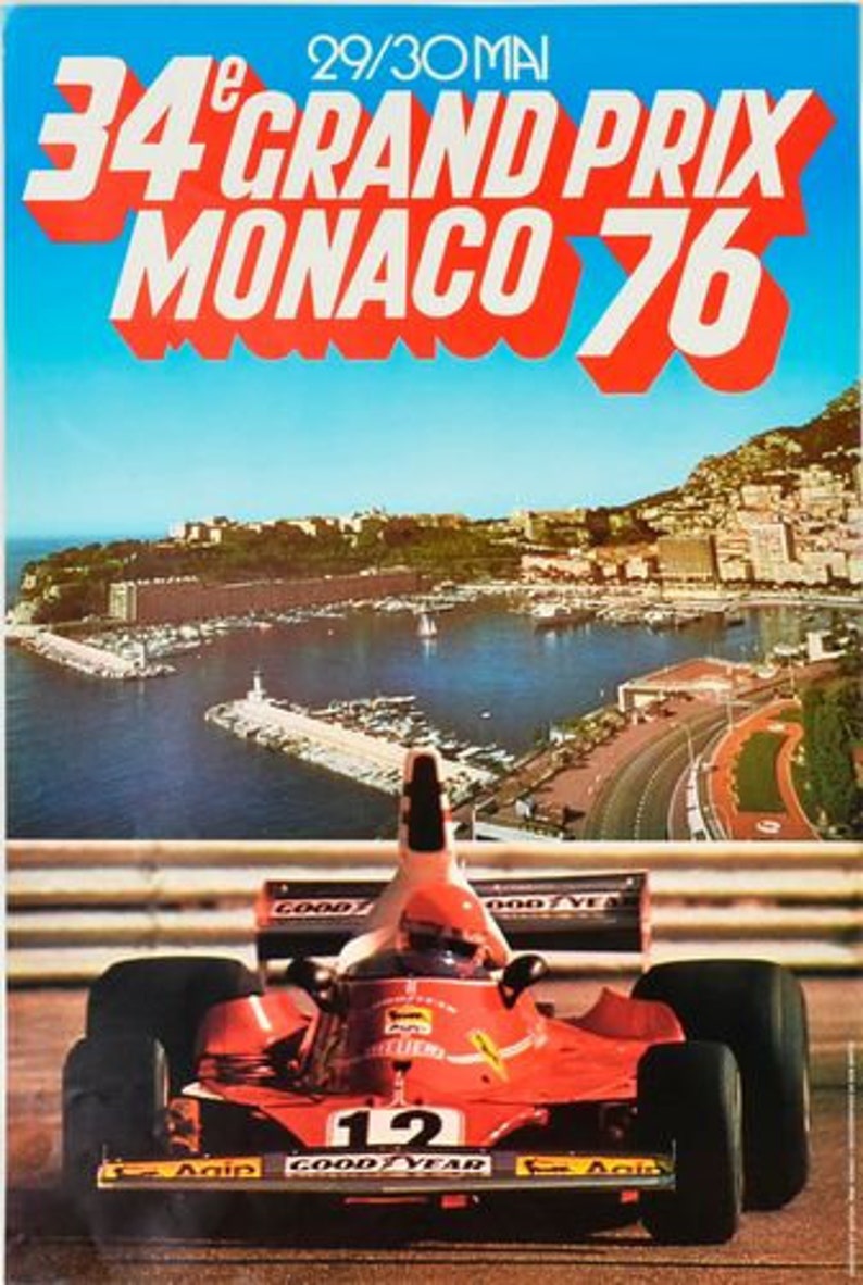 Vintage 1976 Monaco Grand Prix Poster A3 Print - Etsy