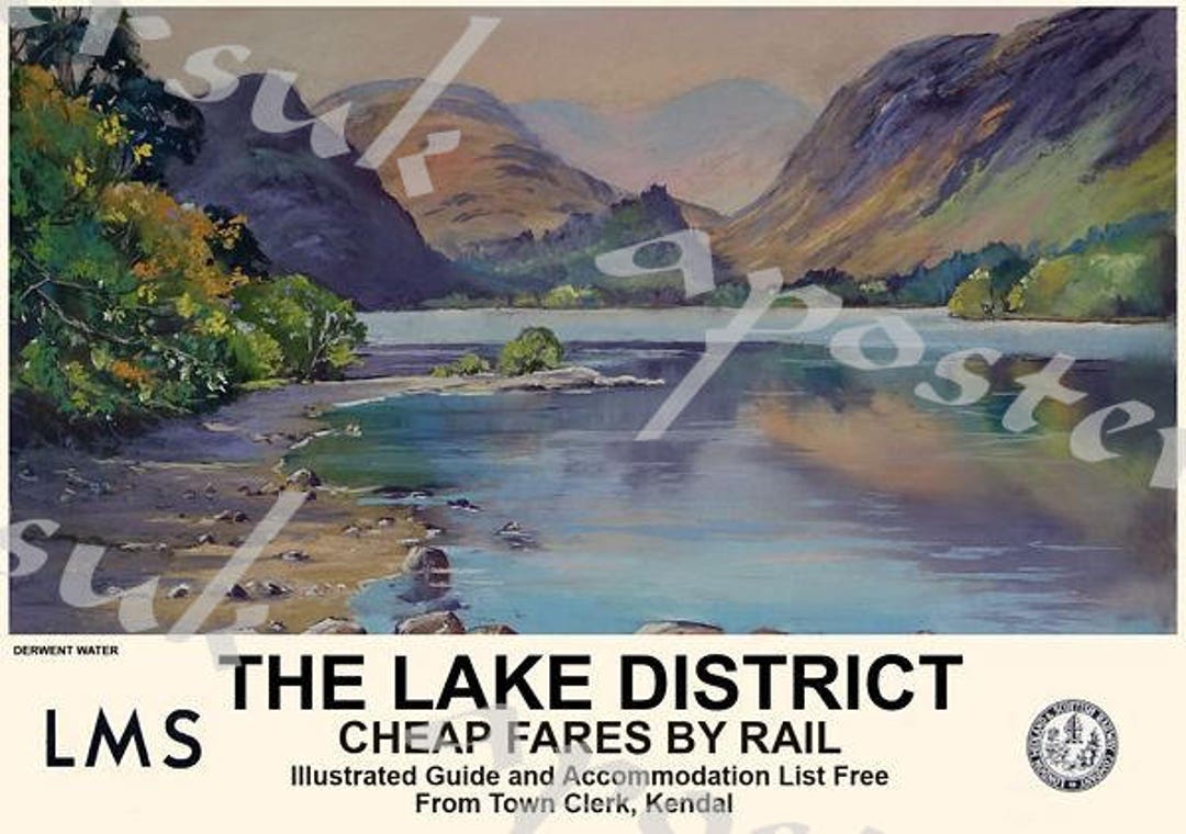 Vintage Style Railway Poster Lake District Derwent Water A3/A2 Print - Etsy