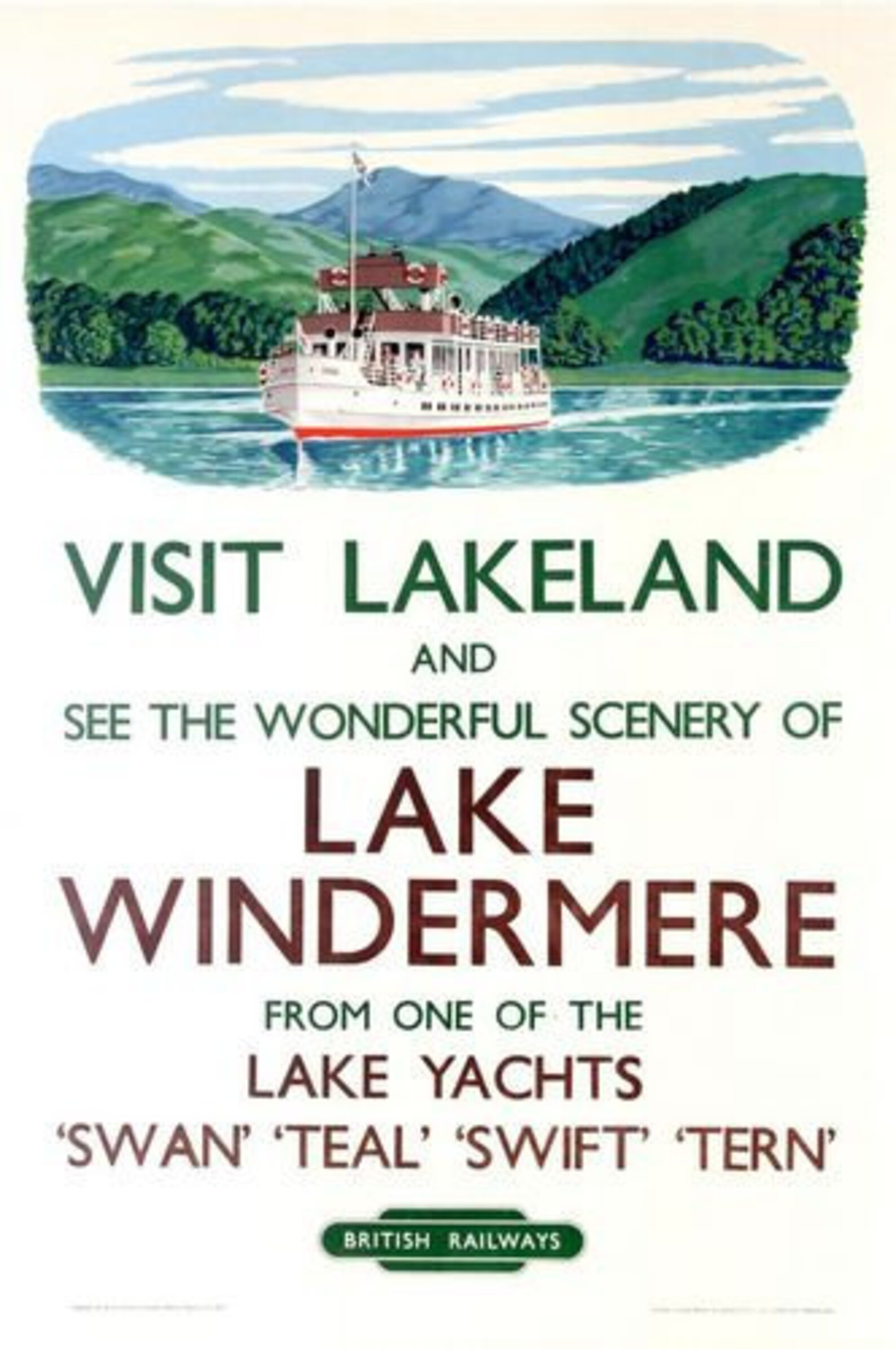 Vintage British Rail Lake Windermere Cruises Railway Poster A3 Print - Etsy