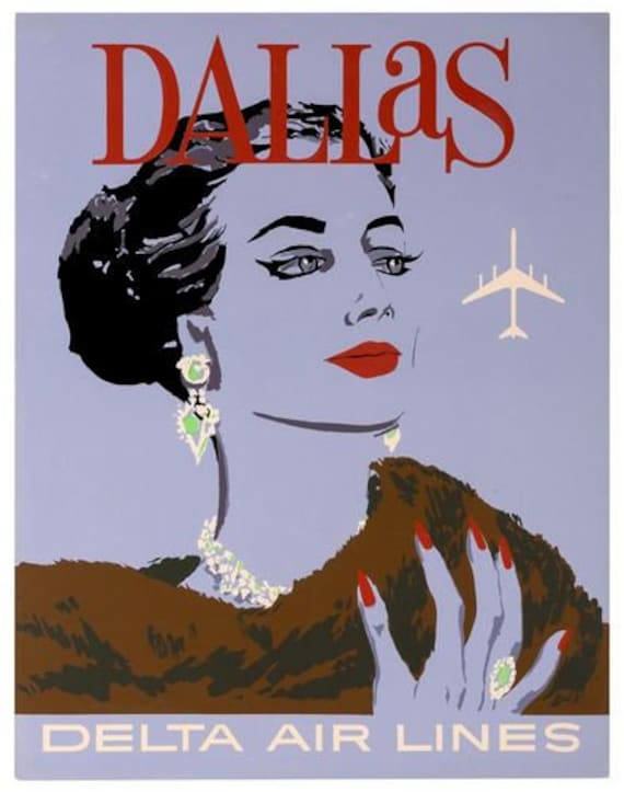 Vintage Delta Airlines Flights To Dallas Poster A3 Print | Etsy