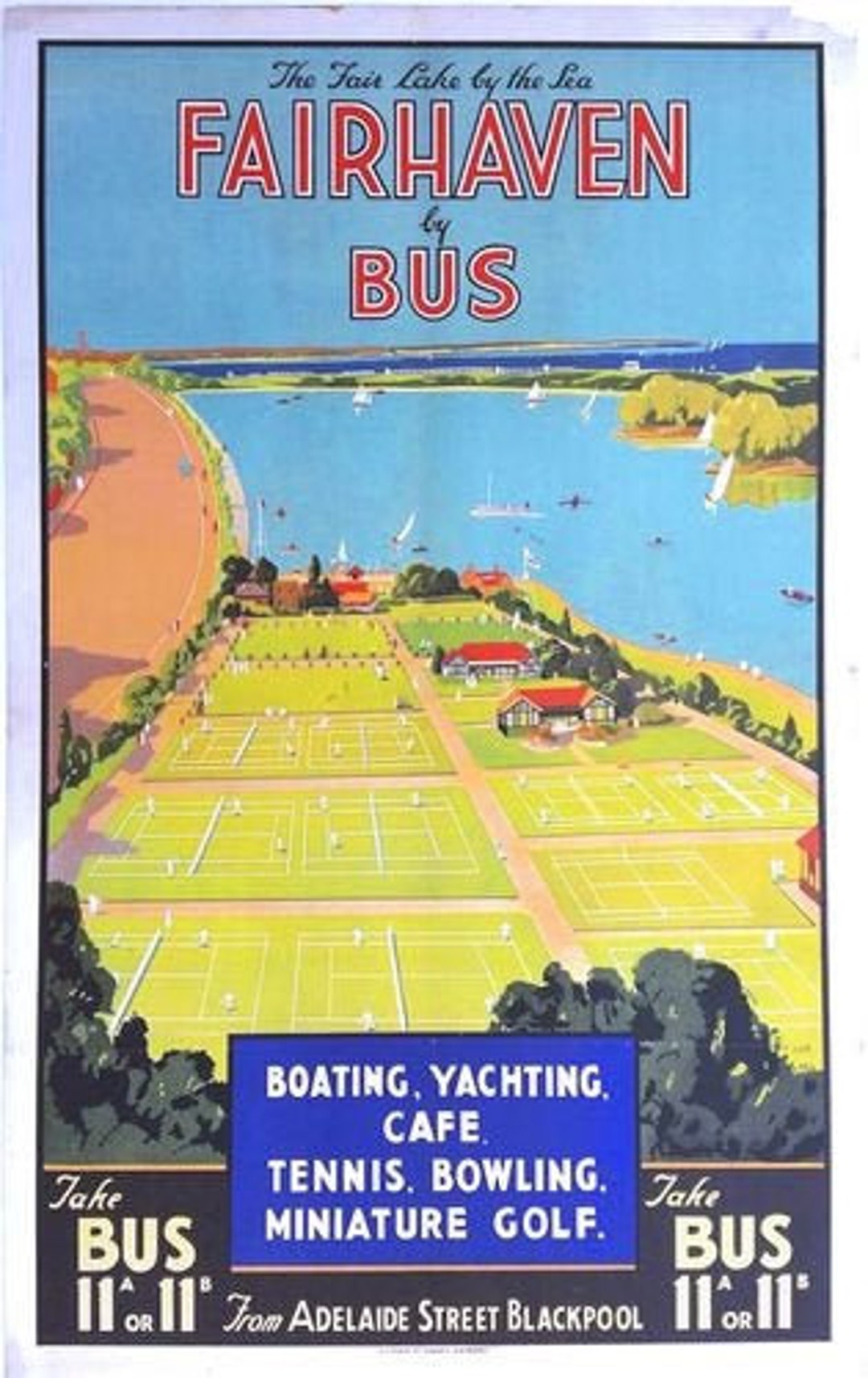 Vintage Fairhaven Lancashire Coast by Bus UK Tourism Poster A3 Print - Etsy