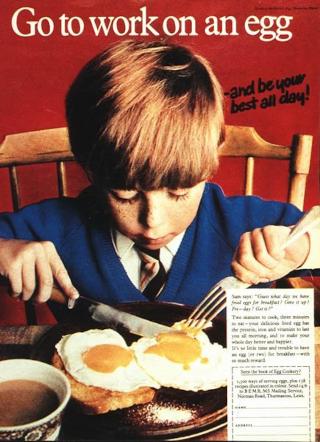 Vintage 1970's Go to Work on an Egg Advertisement Poster A3/A2/A1 Print ...