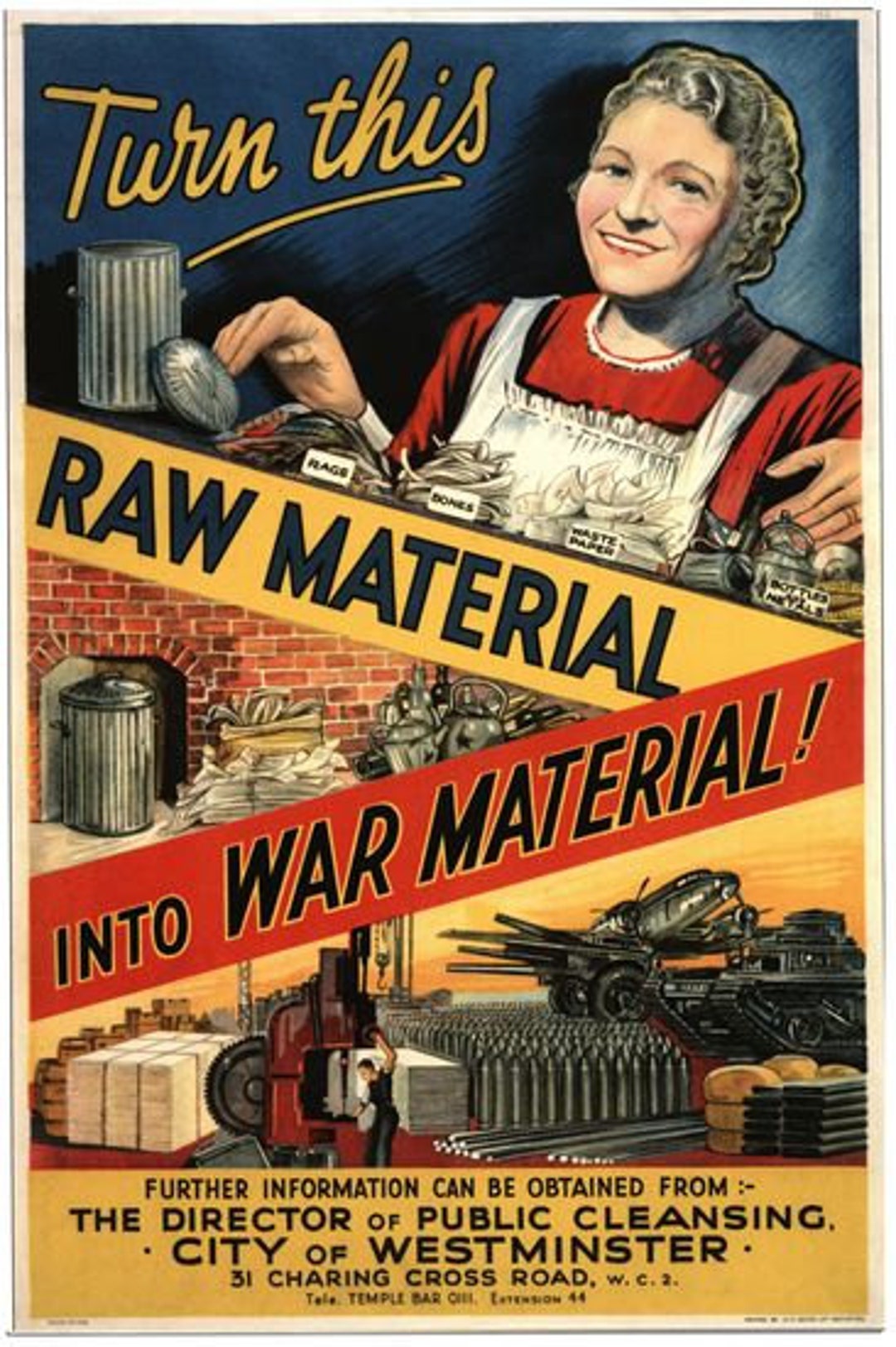 Vintage World War 2 Turn Raw Material Into War Material Poster A3/A2/A1 ...