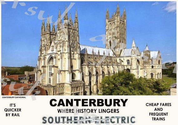 Vintage Style Railway Poster Canterbury Cathedral A3/A2 Print | Etsy