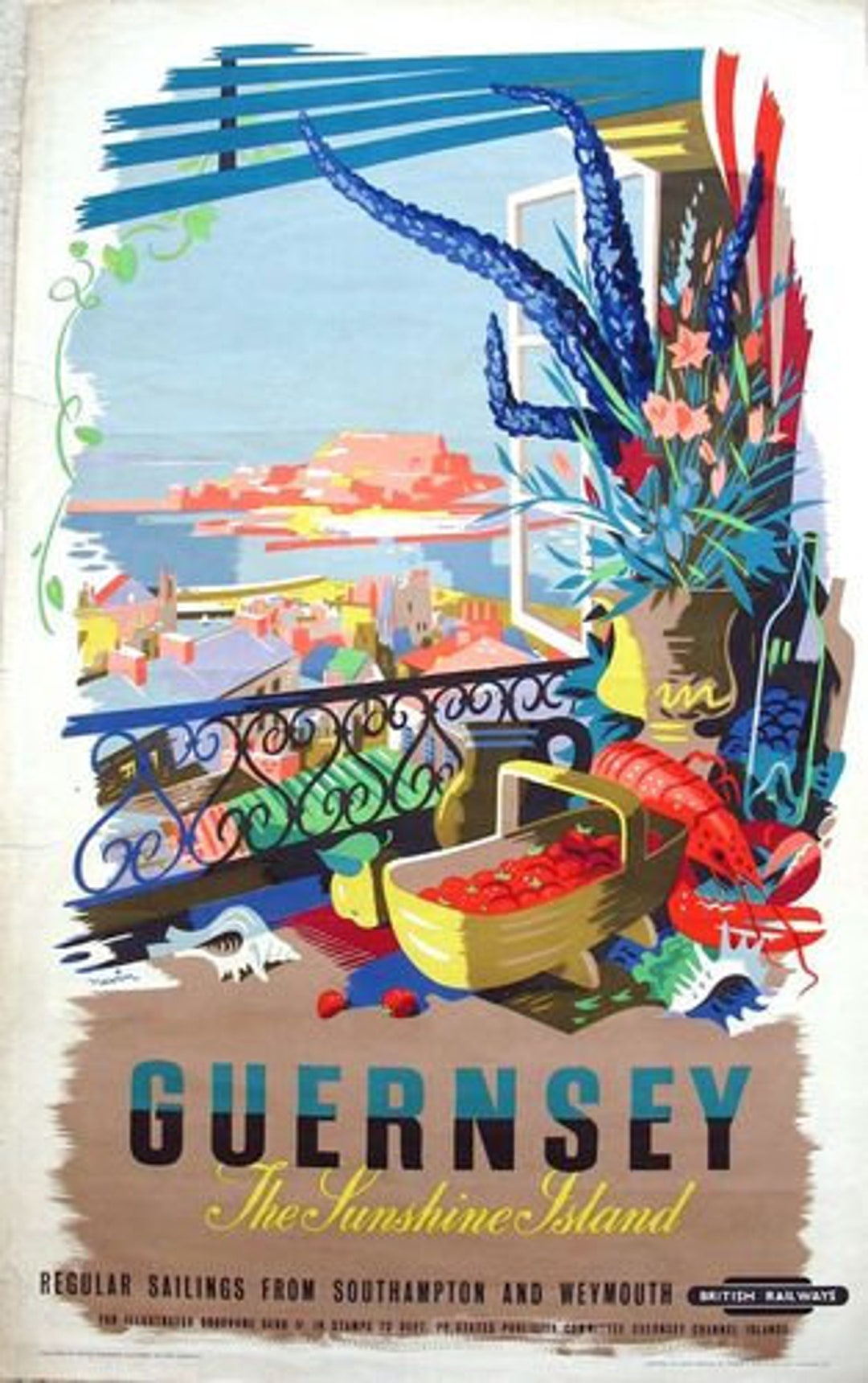Vintage British Rail Guernsey the Sunshine Island Railway Poster A3 ...