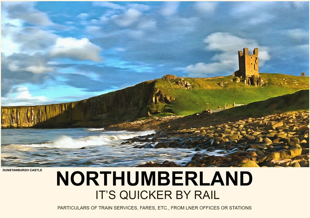 Vintage Style Railway Poster Dunstanburgh Castle Northumberland A3/A2 ...