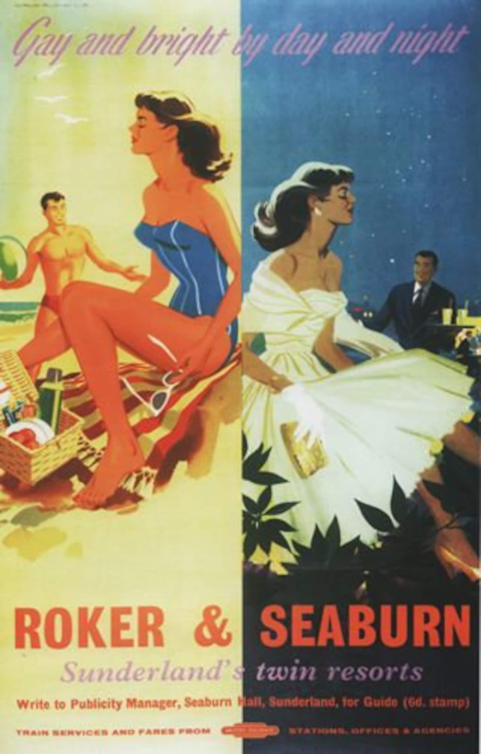 Vintage Roker and Seaburn Sunderland British Rail Railway Poster A3/A2 ...