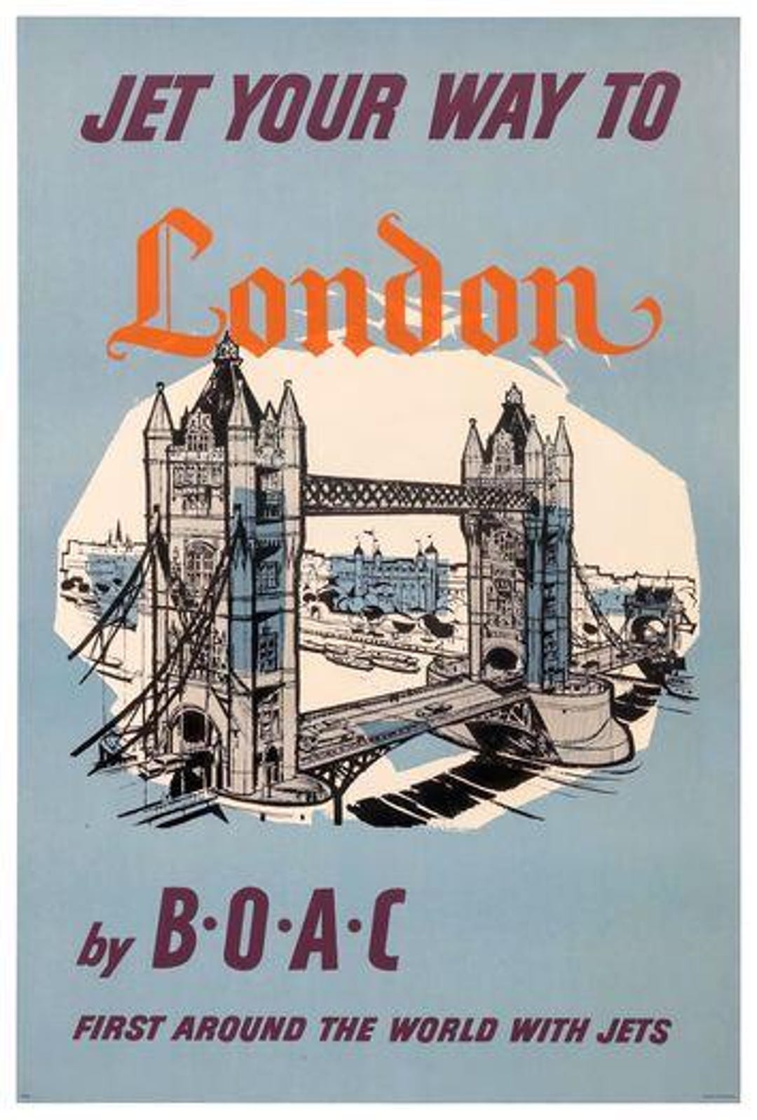 Vintage BOAC Flights to London Tower Bridge Poster Print A3/A4 - Etsy